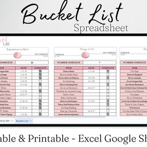 Bucket List Template Excel Spreadsheet, Bucket List Journal, Bucket List Google Sheets Editable ...