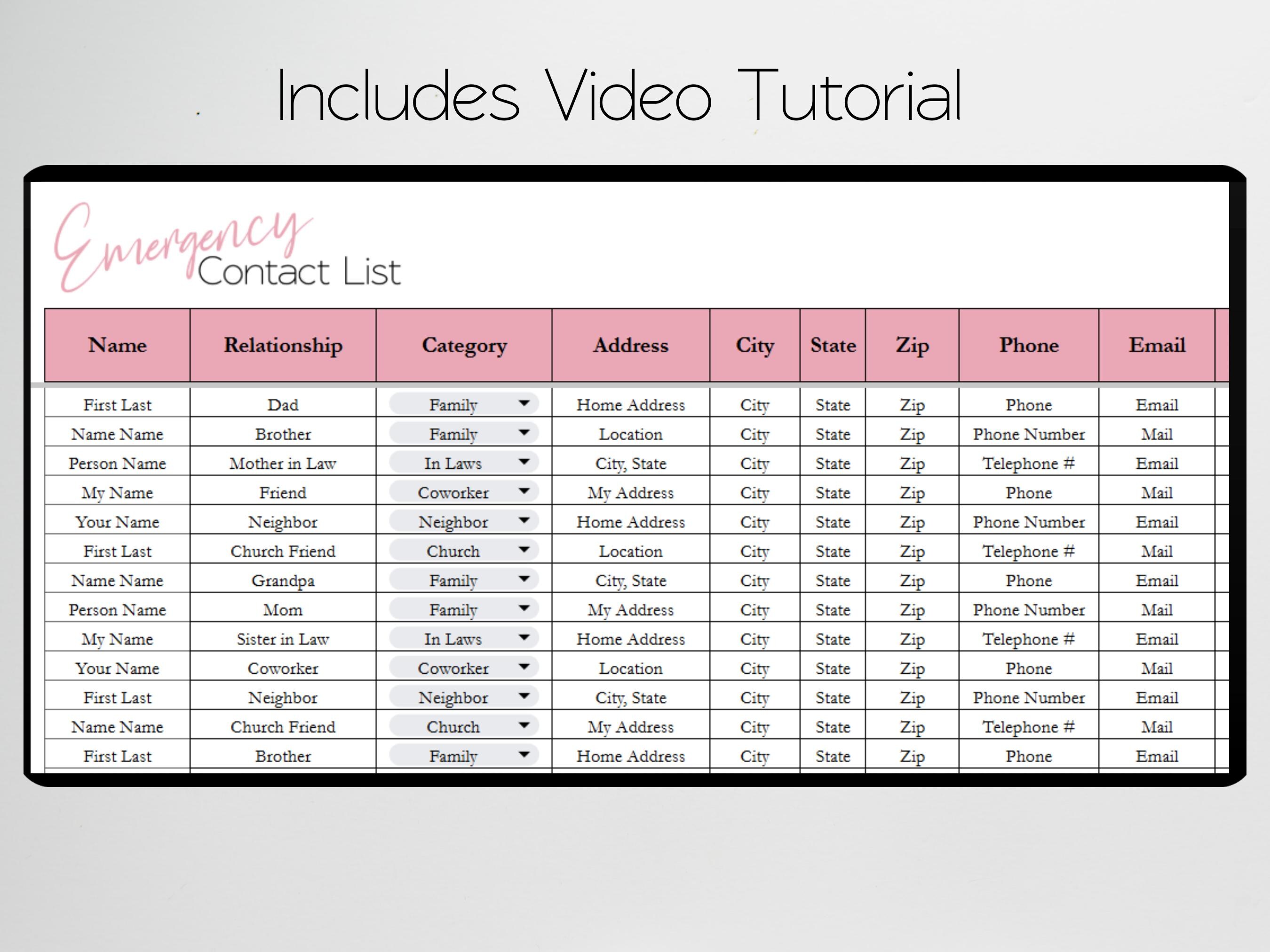 Emergency Contact List Template Excel Spreadsheet, Emergency ...