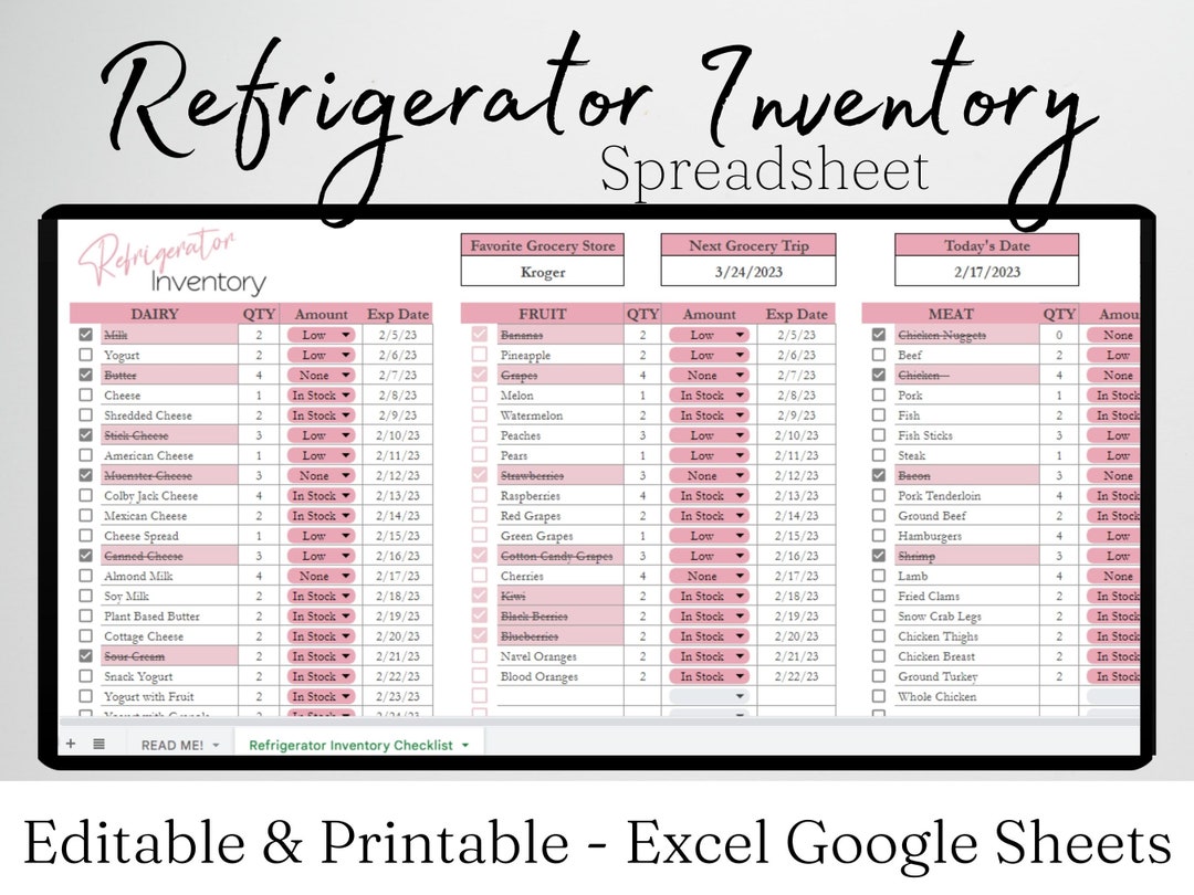 Refrigerator Inventory Template Refrigerator Checklist - Etsy