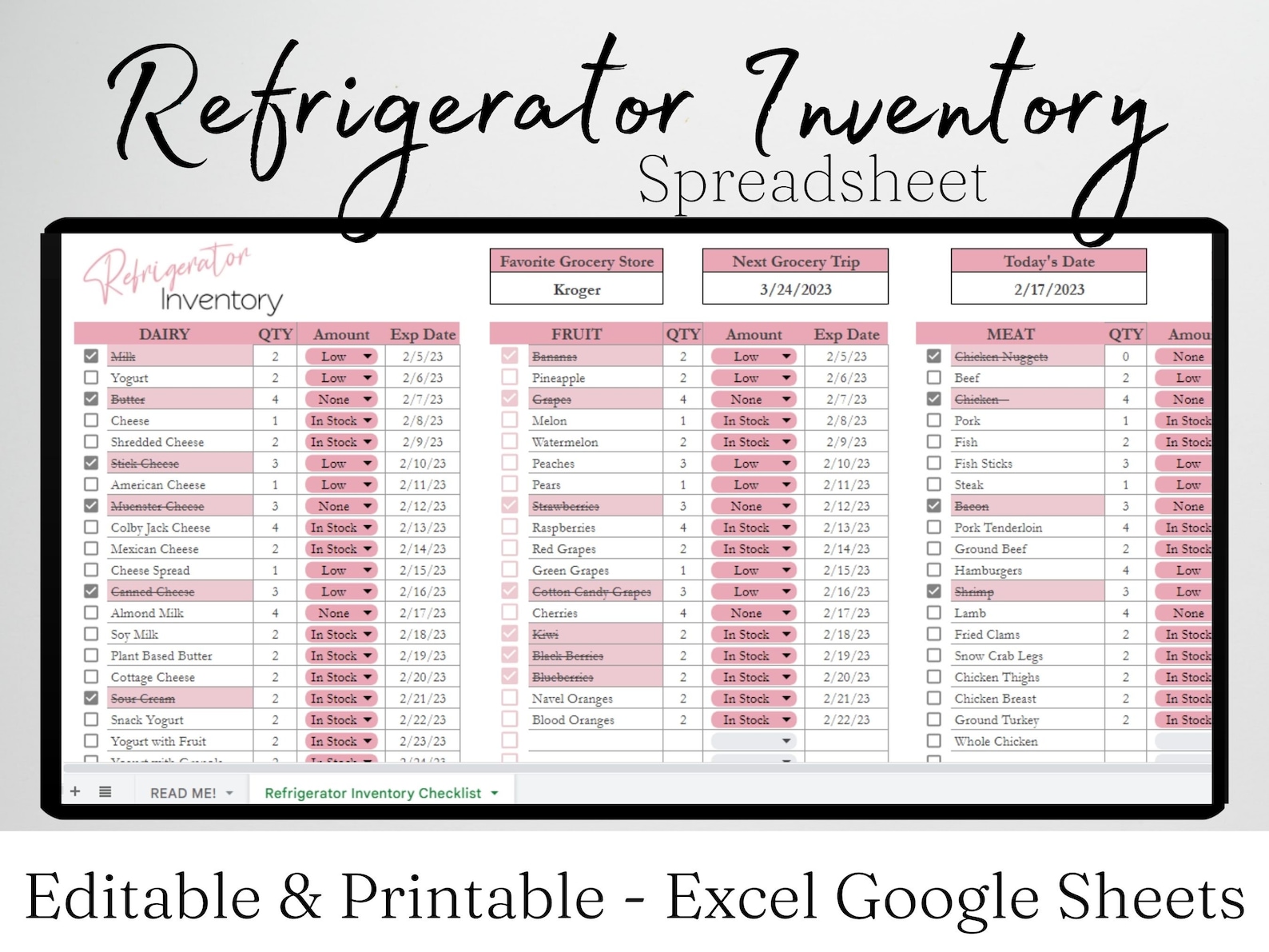 Refrigerator Inventory Template Refrigerator Checklist - Etsy
