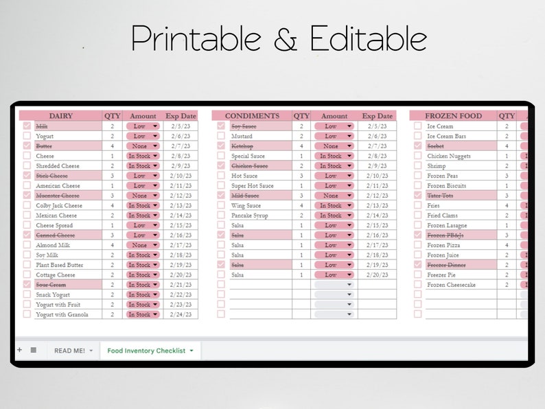 Food Inventory Template, Food Tracker Spreadsheet List Refrigerator ...