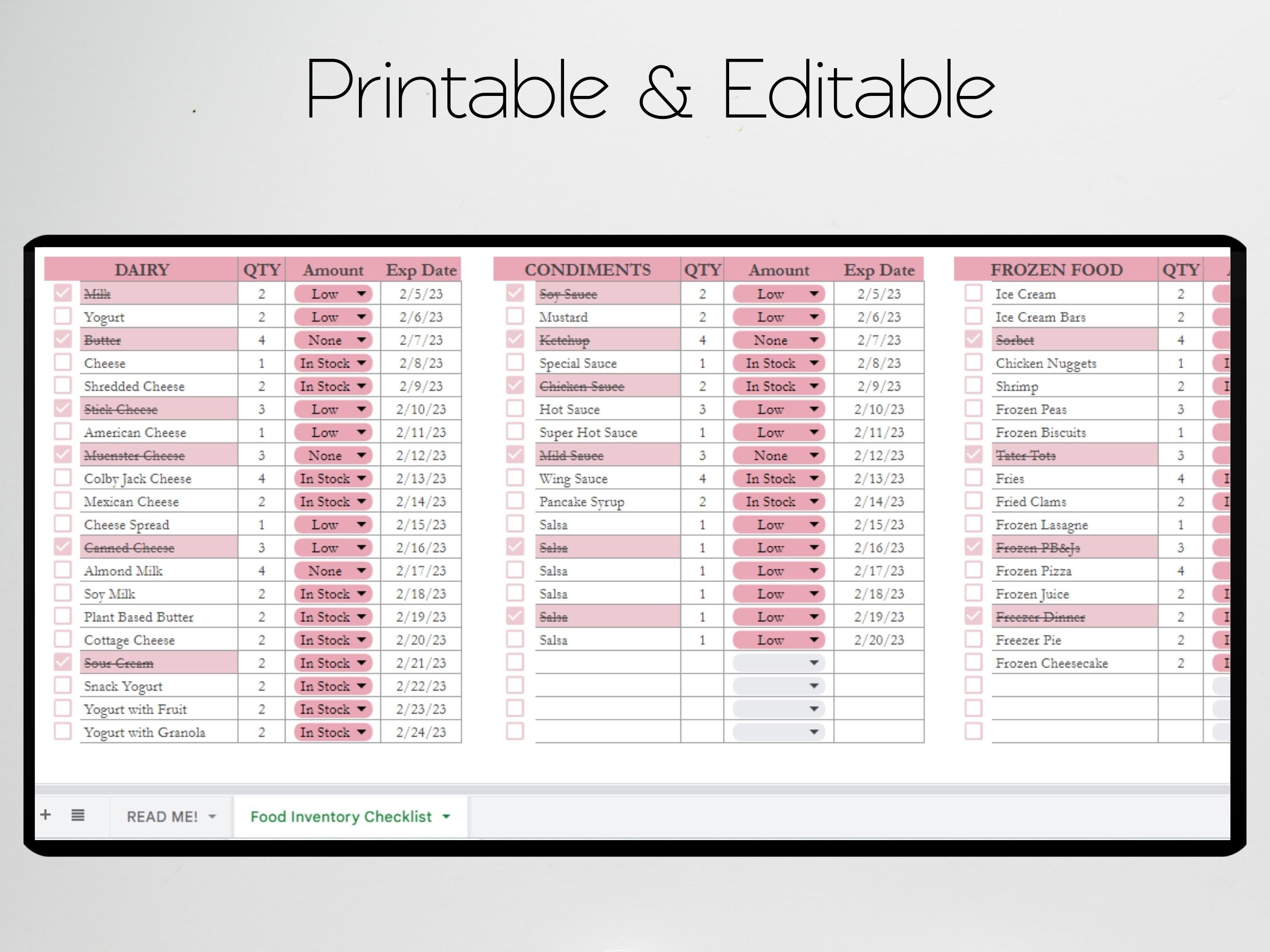 Food Inventory Template, Food Tracker Spreadsheet List Refrigerator ...