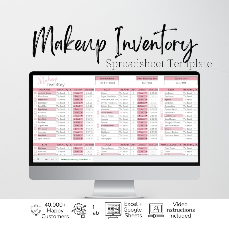 Makeup Inventory Template - Etsy