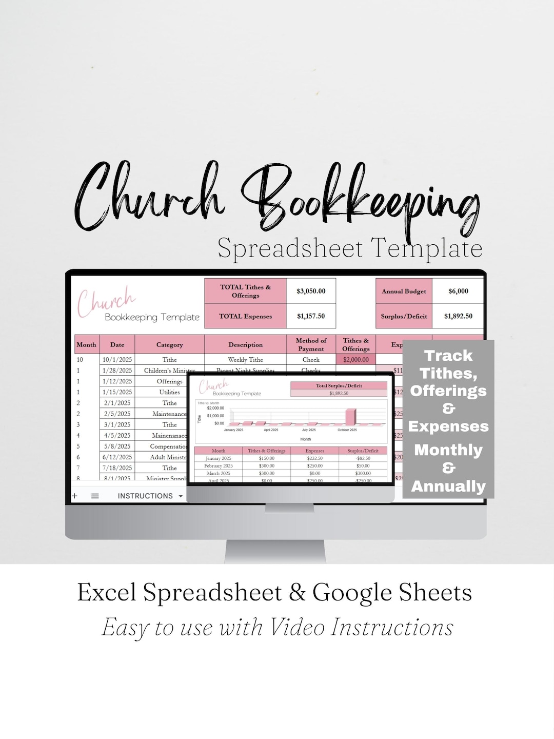 Church Bookkeeping Template Excel Spreadsheet, Church Accounting ...