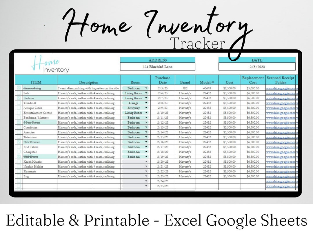 Home Inventory Spreadsheet, Home Inventory Template, Home Inventory ...