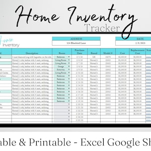 Home Inventory Spreadsheet, Home Inventory Template, Home Inventory ...