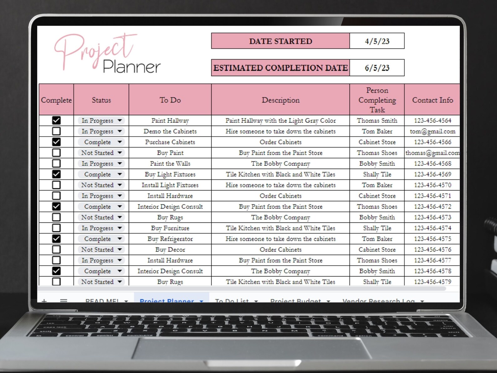 Project Planner Template Excel Spreadsheet Project - Etsy