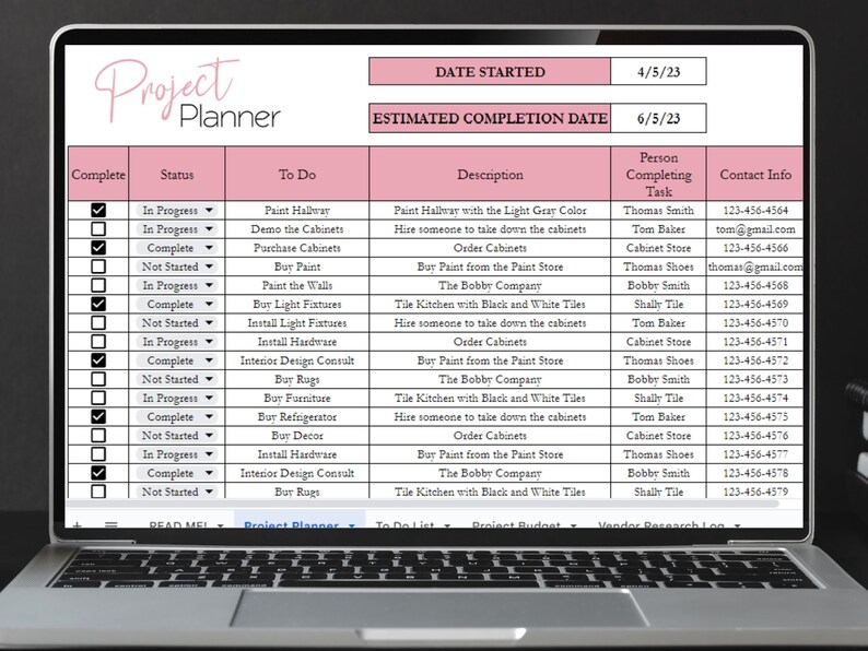Project Planner Template Excel Spreadsheet Project - Etsy