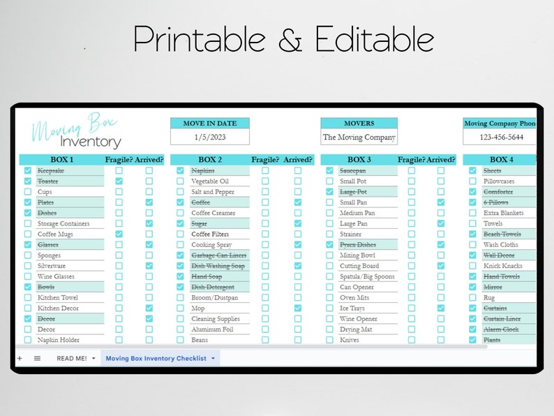 Moving Box Template Google Sheets Moving Box Contents List - Etsy