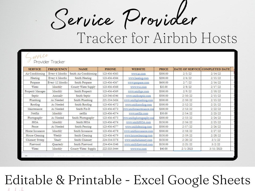 Vendor List, Service Provider Tracker, Rental Property Maintenance ...