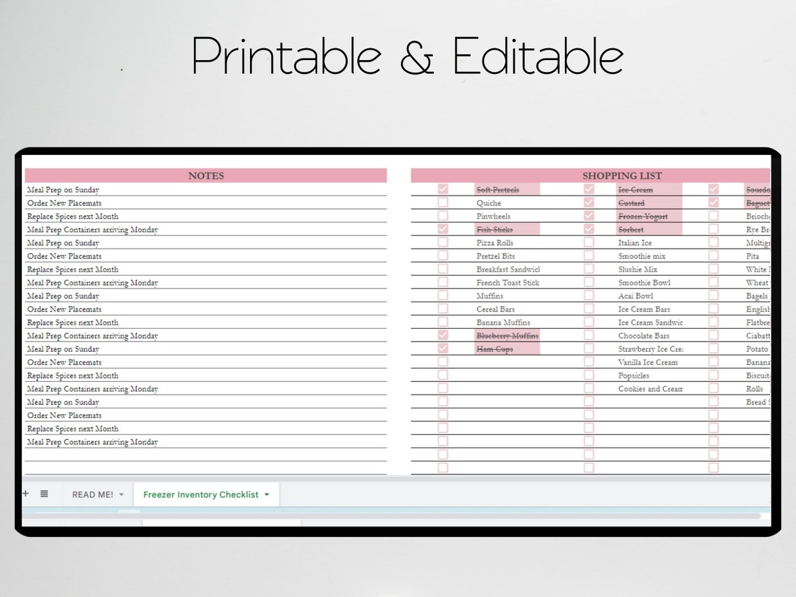 Freezer Inventory Template Freezer Checklist Freezer List - Etsy