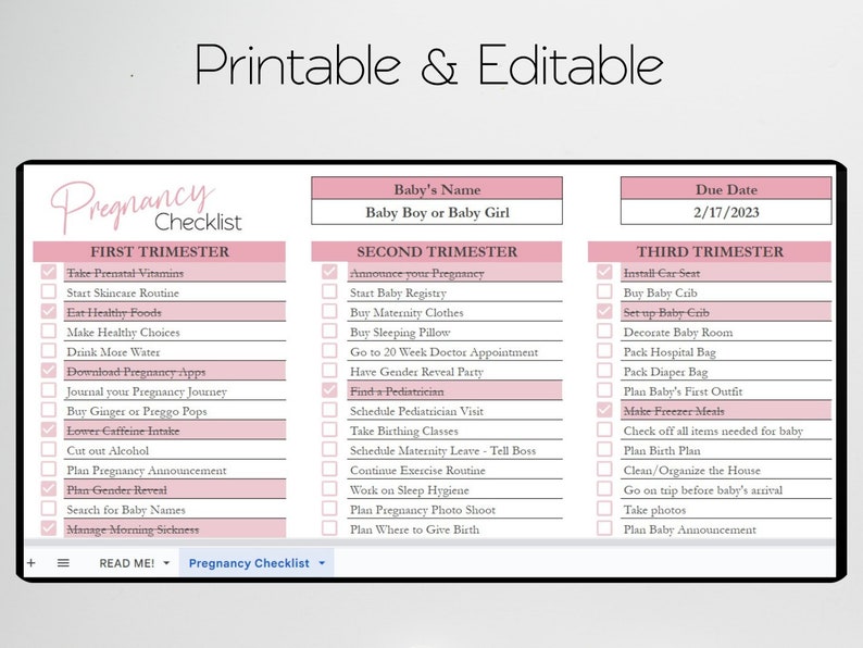 Pregnancy Checklist by Trimester Google Sheets, Pregnancy Planner ...