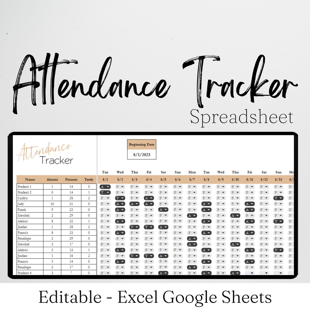 Attendance Tracker for Google Sheets, Attendance Sheet, Attendance ...
