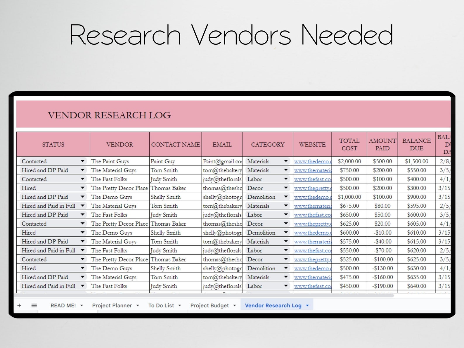 Project Planner Template Excel Spreadsheet Project - Etsy