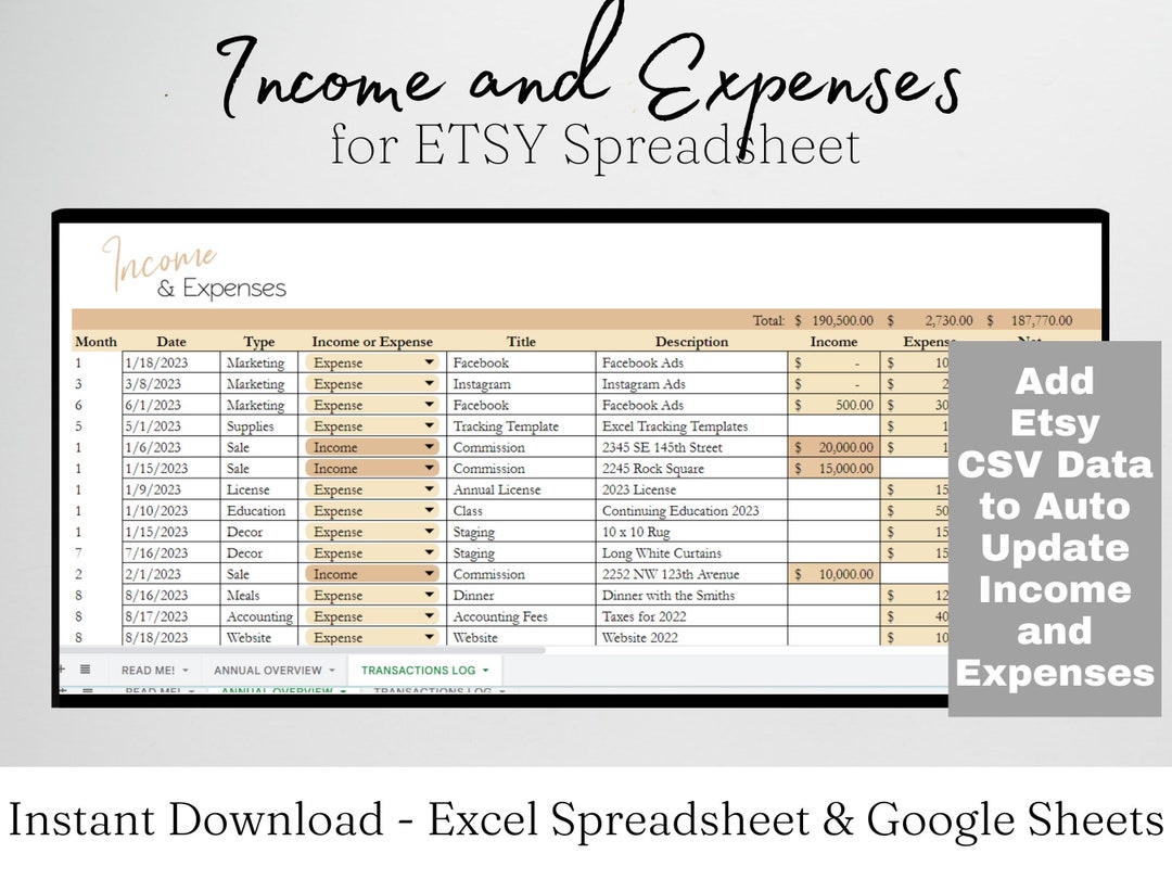 Income and Expense Tracker Small Business for Etsy Sellers, Income and ...