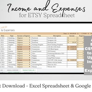 Income and Expense Tracker Small Business for Etsy Sellers, Income and ...