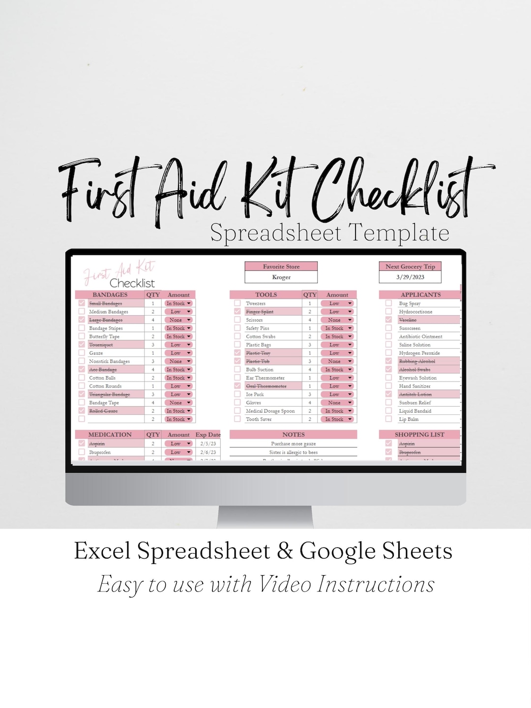 First Aid Kit Checklist, First Aid Checklist, First Aid Supply List ...
