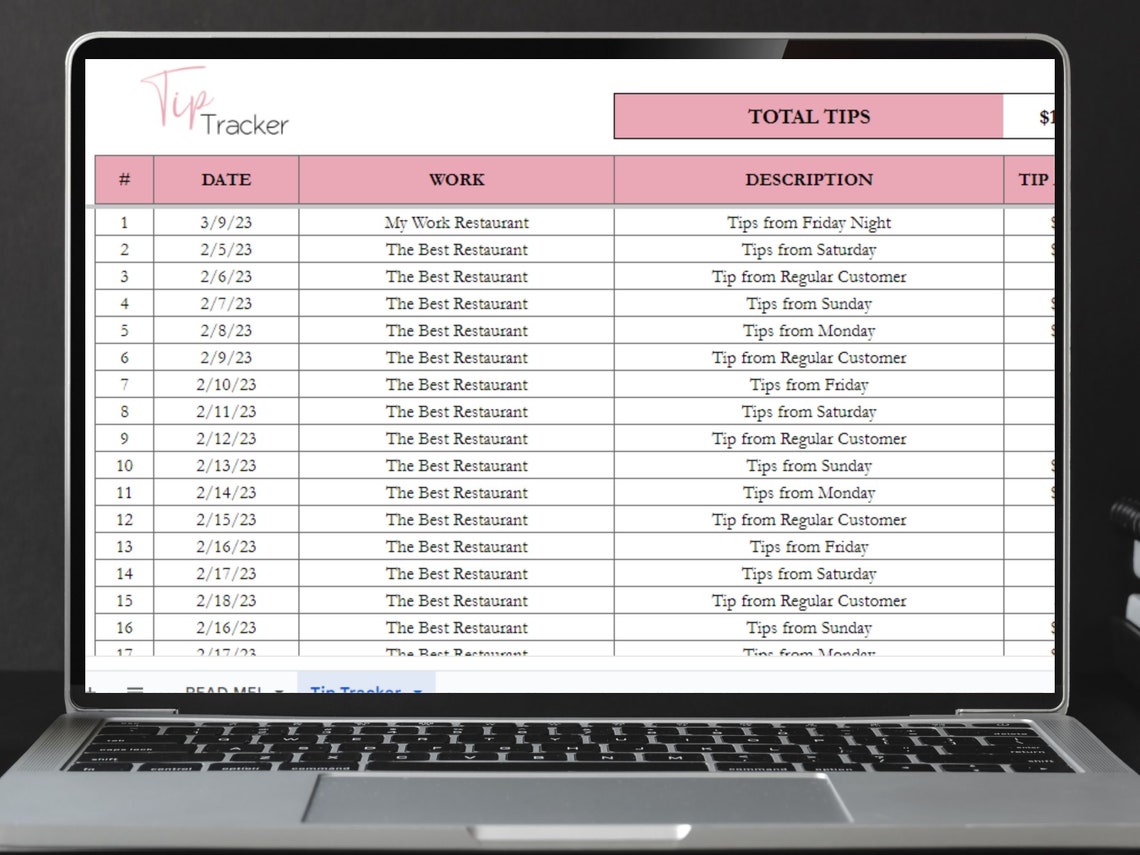 Tip Tracker Excel Spreadsheet Tips Tracker Tip Shift - Etsy