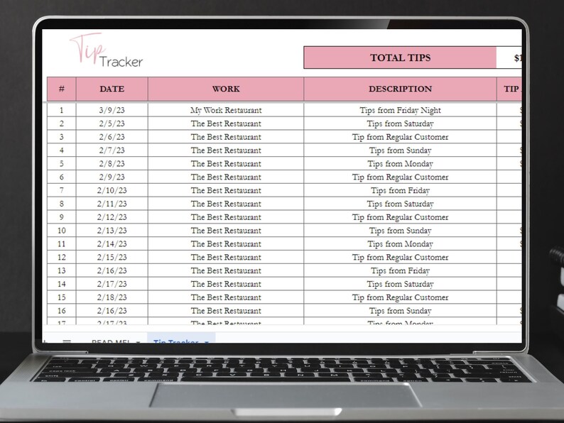 Tip Tracker Excel Spreadsheet Tips Tracker Tip Shift - Etsy