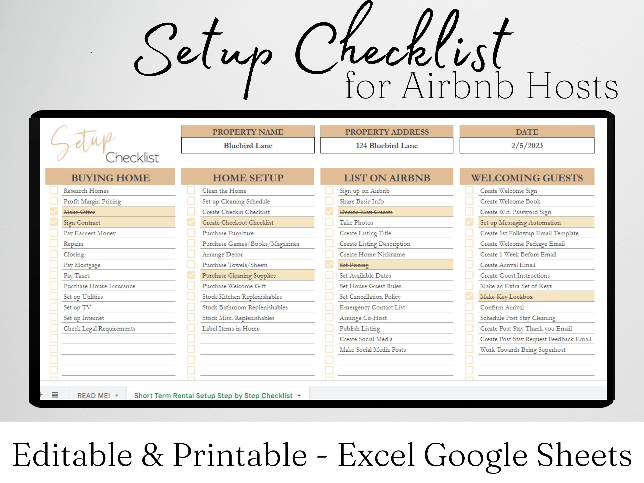 Set up Checklist Template, Setup Guide for Short Term Rentals, Rental ...