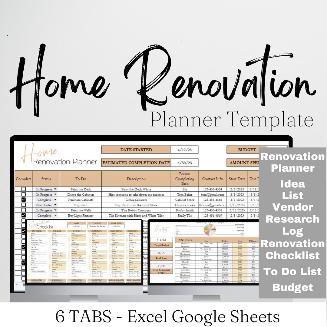 Home Improvement Planner Template, Home Remodel Planner Budget, Home ...
