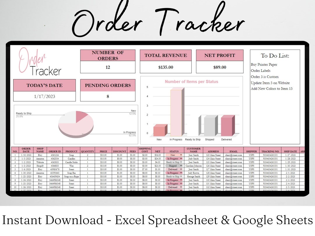 Order Tracker Google Sheets, Order Tracker Excel, Order Tracker ...