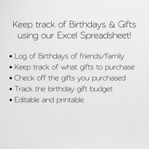 Birthday Tracker Template Excel Spreadsheet, Birthday Gift Tracker ...