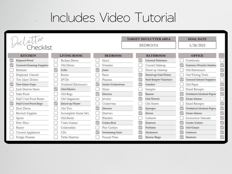 Declutter List, Home Organizer, Declutter Tracker Purge Checklist ...
