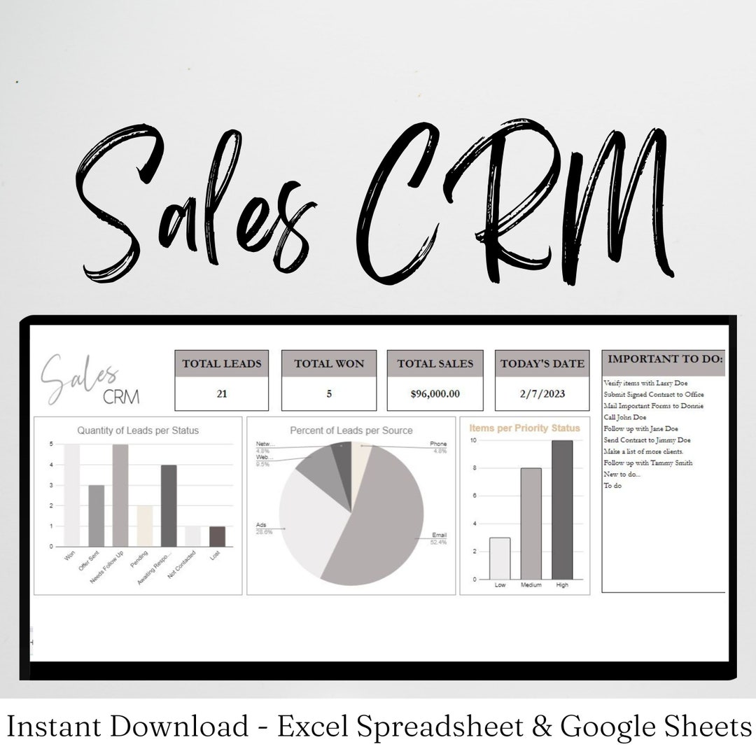 Sales CRM Template Excel, CRM Google Sheet, Crm Template, Excel ...