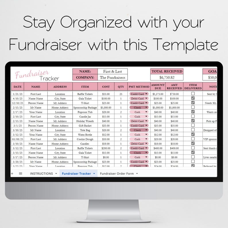 Fundraiser Tracker Spreadsheet Template, Fundraising Template Google ...