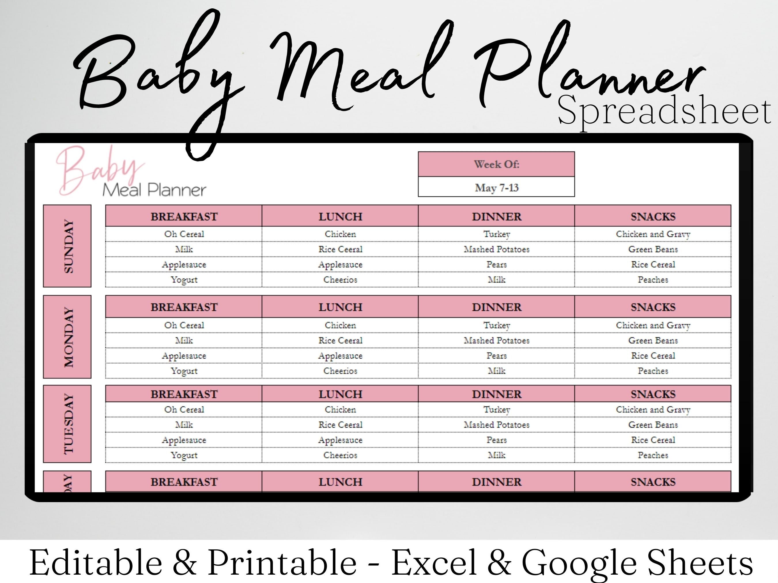 Baby Meal Planner Google Sheets, Infant Meal Tracker, Toddler Meal Plan ...