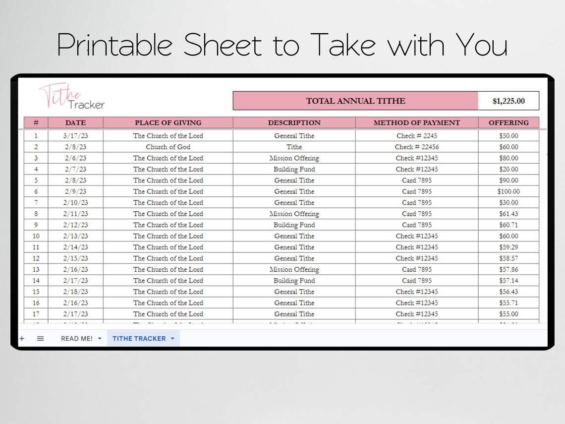 Tithe Tracker Excel Spreadsheet Tithes and Offerings - Etsy