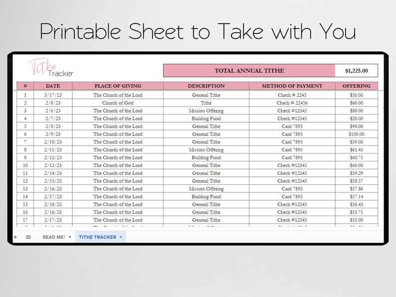 Tithe Tracker Excel Spreadsheet, Tithes and Offerings Tracking, Church ...
