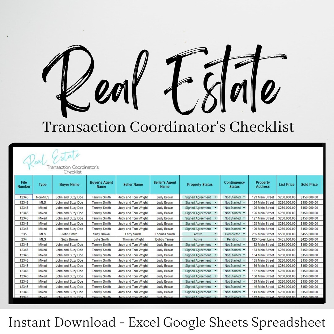 Realtor Transaction Checklist, Real Estate Excel Spreadsheets ...