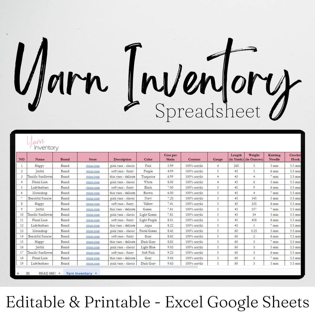 Yarn Inventory Tracker Excel Spreadsheet, Yarn Organizer Worksheet ...