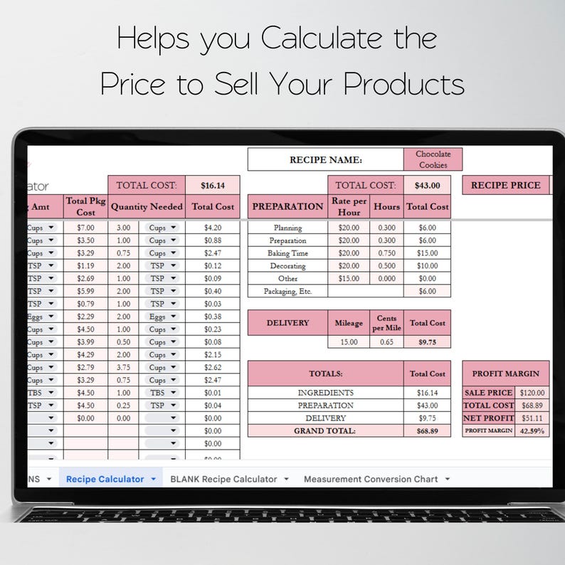 Baking Calculator, Recipe Spreadsheet Template, Baking Tools, Baking ...