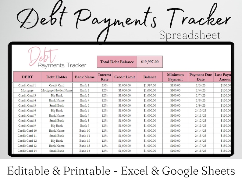 Debt Payments Tracker Excel Spreadsheet Debt Tracker Google - Etsy