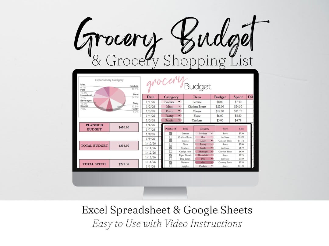 Grocery Budget Planner Spreadsheet Template Google Sheets, Grocery ...