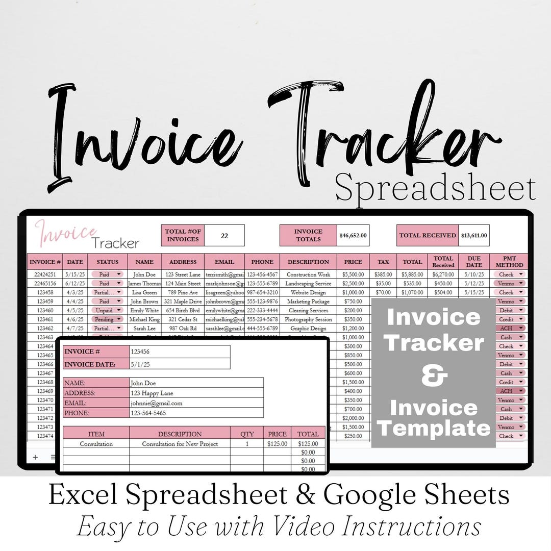 Invoice Tracker Template Business Spreadsheet, Payment Tracking ...