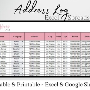 Address Tracker Template Excel Spreadsheet, Address Book, Address Log ...