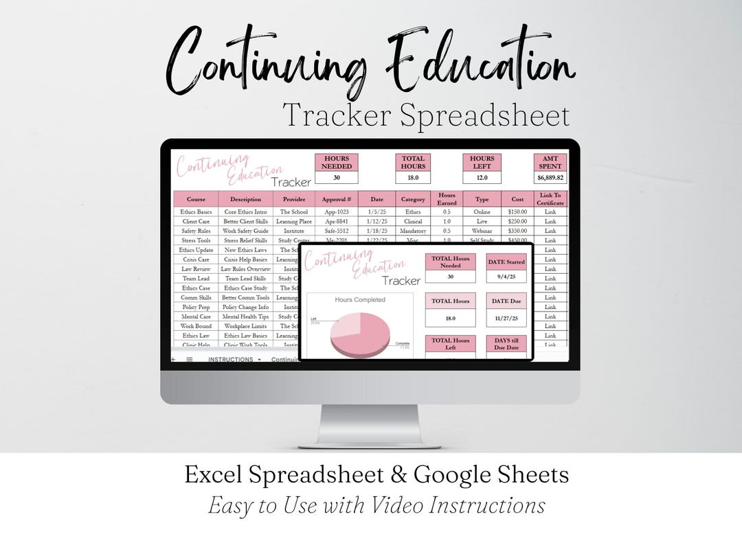 Continuing Education Tracker, CEU Hours Tracking Spreadsheet Template ...