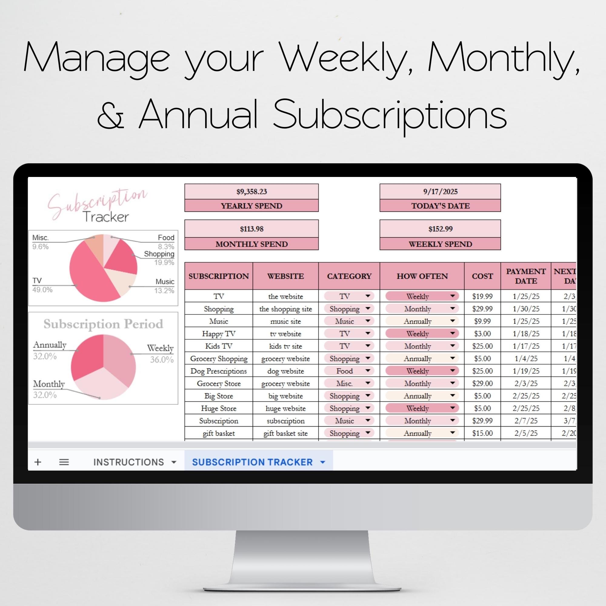 Subscription Tracker Google Sheets, Subscription Tracker Excel ...