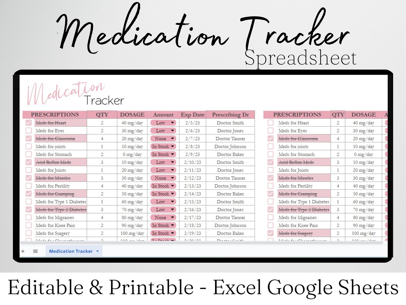 Medication Tracker Medication Checklist Daily Medication - Etsy