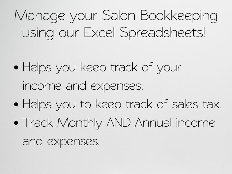 Salon Bookkeeping Template Hair Salon Income and Expenses - Etsy