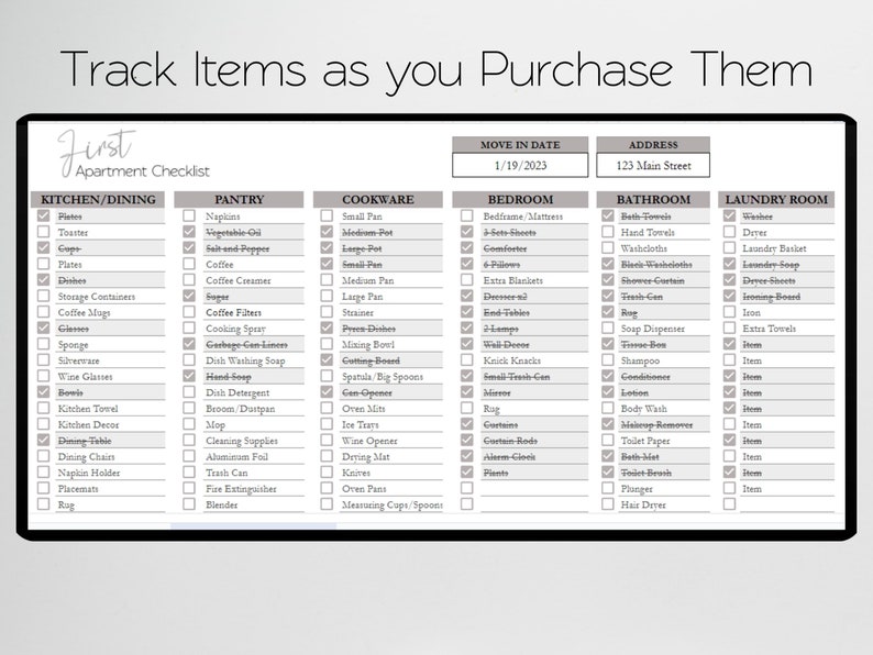 New Apartment Checklist Planner Template Excel Spreadsheet - Etsy