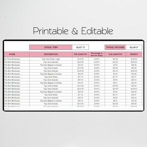 Tip Tracker Excel Spreadsheet, Tips Tracker, Tip Shift Tracker, Server ...
