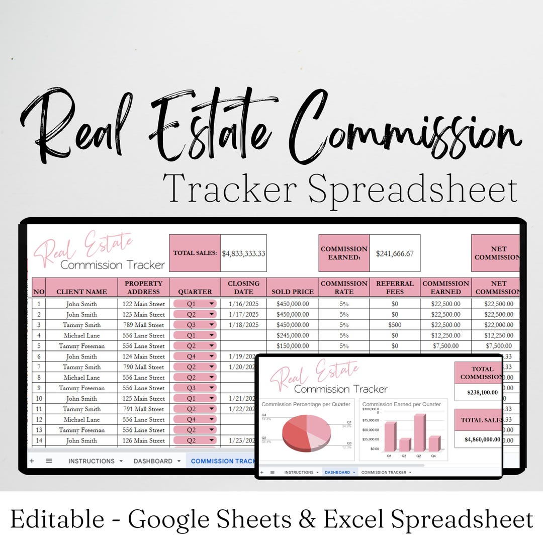 Real Estate Commission Tracker Google Sheets, Realtor Templates, Real ...