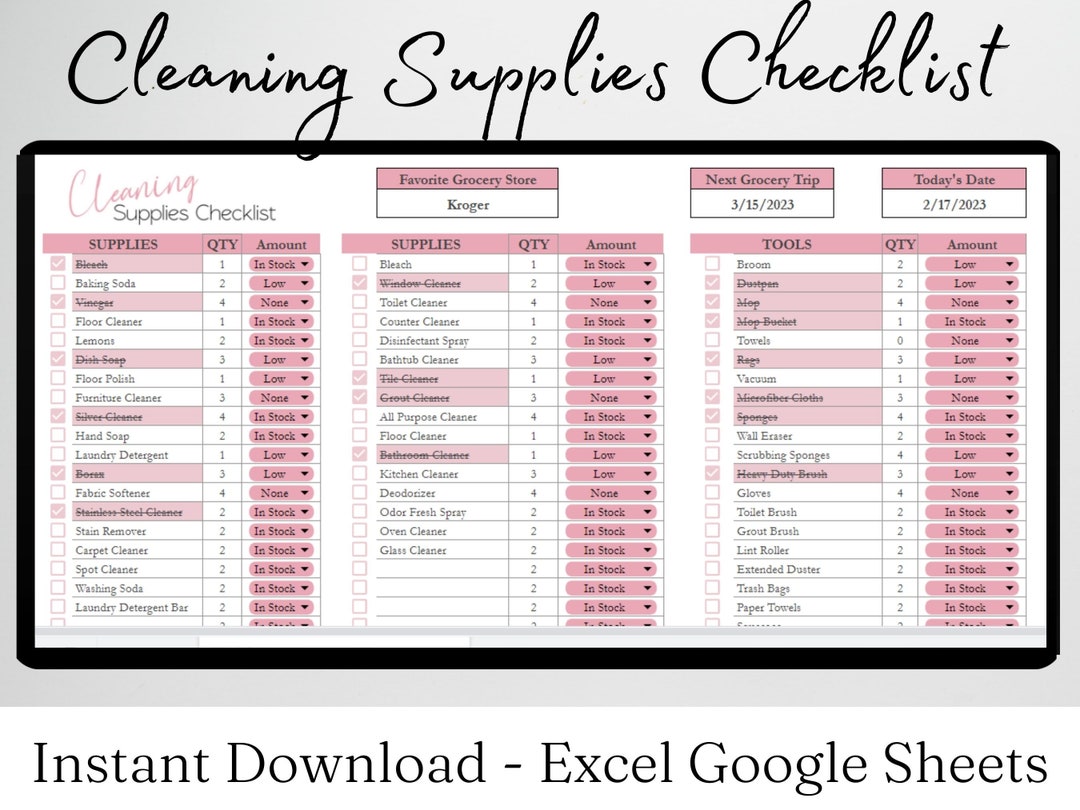 Cleaning Supplies Checklist Template Excel Spreadsheet, Cleaning ...