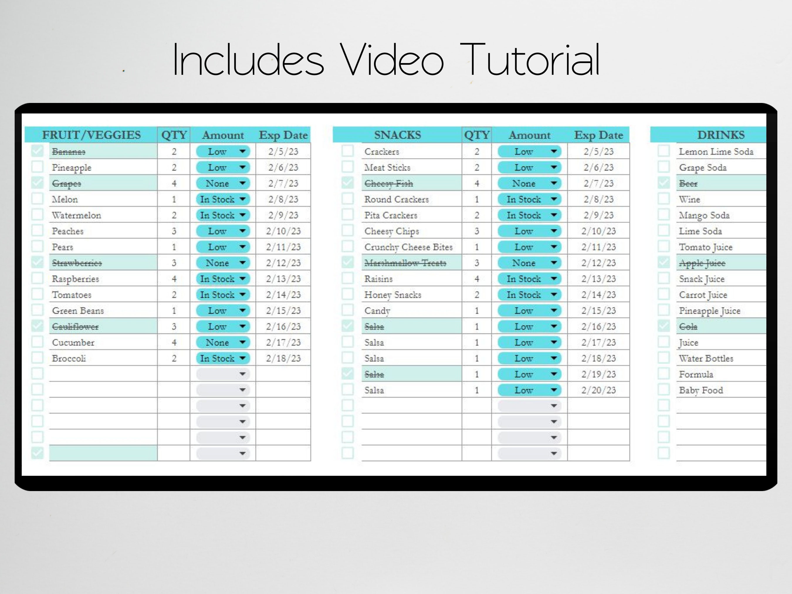Kitchen Inventory Checklist, Freezer Inventory Planner, Pantry ...