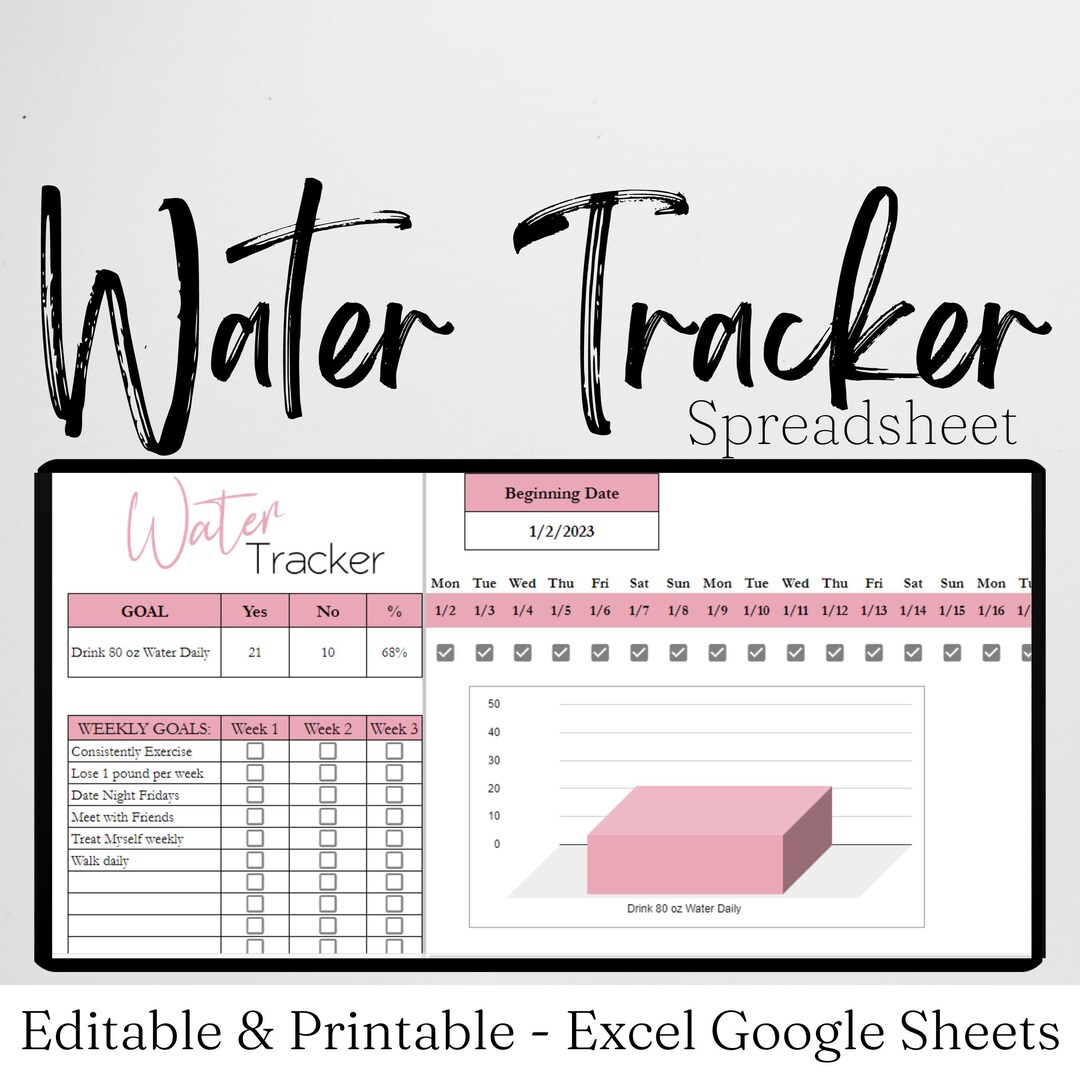 Water Tracker Template Excel Spreadsheet, Water Tracking Google Sheets, Water Template, Daily ...
